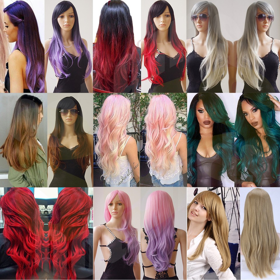 US stock long straight wavy cosplay wig full wigs costume party heat ...