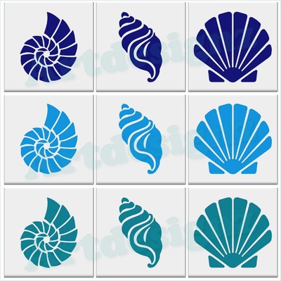 SEA SHELL Tile Stickers Bathroom Seashell Nautical Sticker Vinyl Wall 3 ...