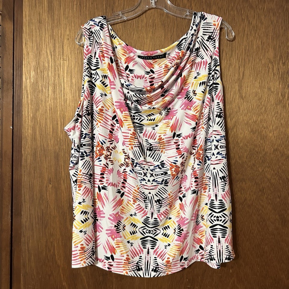 Ivanka Trump Tank Top Women’s Size 3X White Multi Print Asymmetric Cowl ...