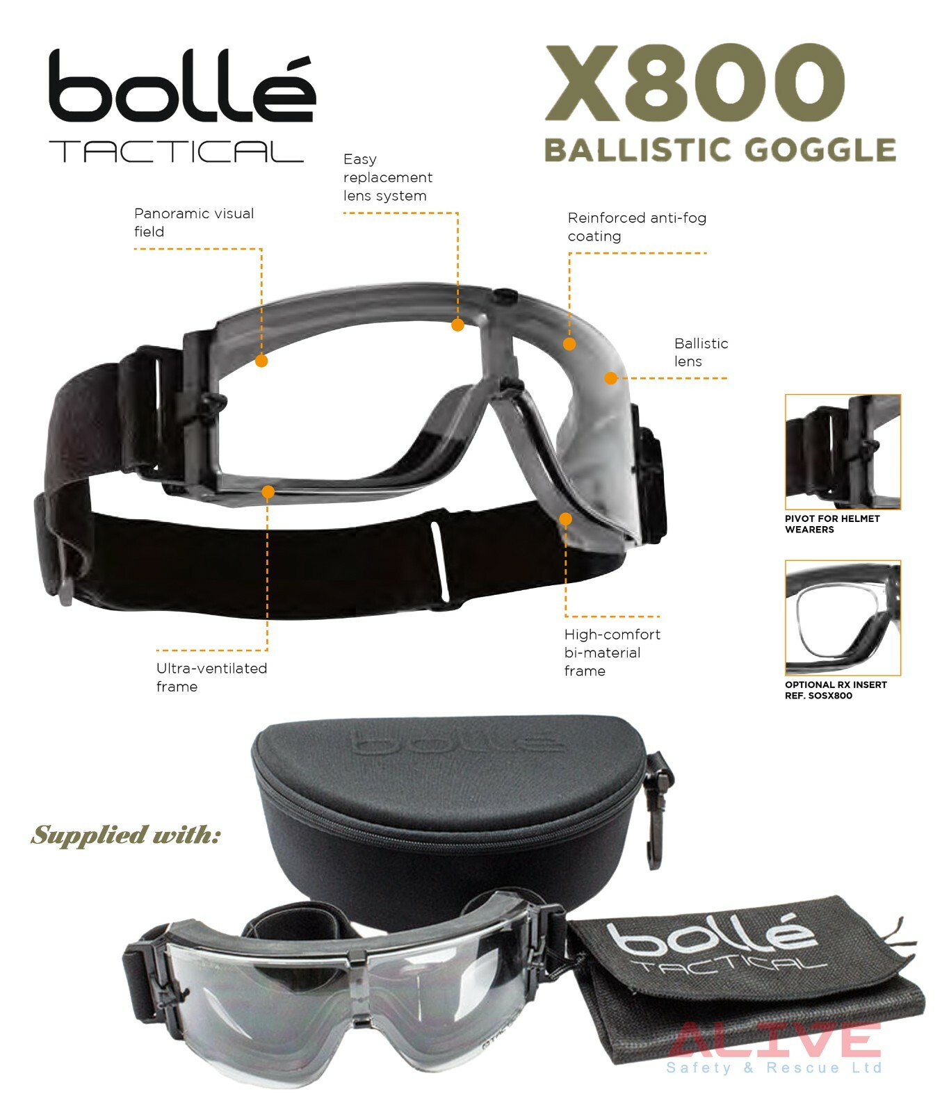 Bolle X800 Clear Ballistic Goggle - Black for sale online | eBay