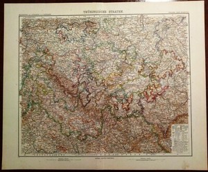 Carta geografica antica GERMANIA Germany TURINGIA Thüringen 1907 Old ...