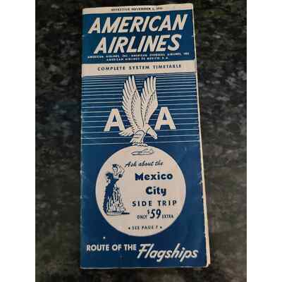 American Airlines Schedule Complete System Timetable November 4 1949 ...