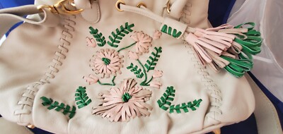 Isabella Fiore Ivory Pink Green Embroidered Flowered Tasseled Organizer ...