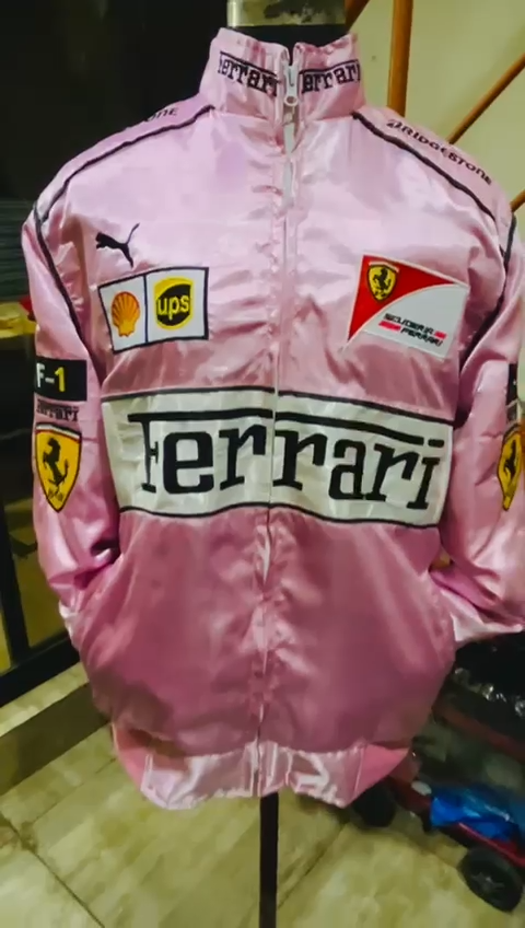 Women F1 Ferrari Racing Team Jacket Pink Embroidered Motorsports Bomber ...