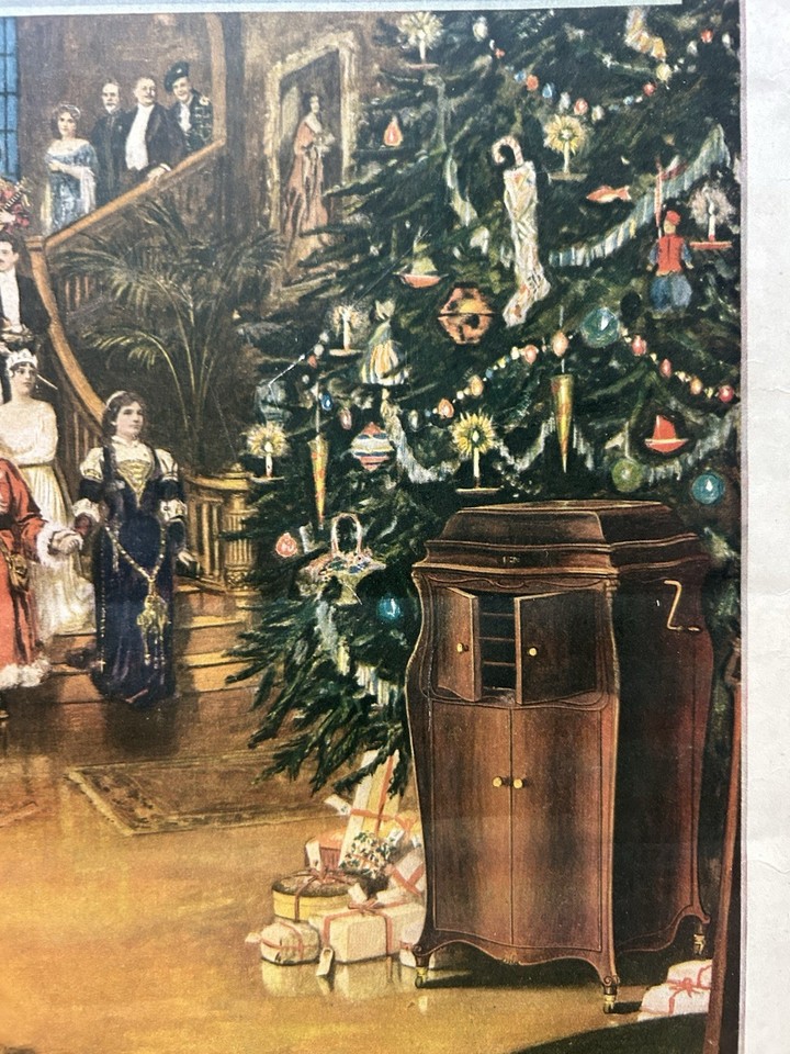 Antique Early 1900s Large Color Victrola Christmas Tree & Santa Ad ...