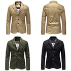Men Cotton Business Casual Blazer Suit Jacket Slim Fit Coat Tops Pocket ...