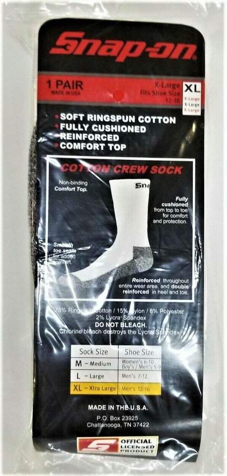 12 PAIRS SNAP-ON Crew Socks Men's WHITE X-LARGE *FREE SHIPPING* MADE IN ...