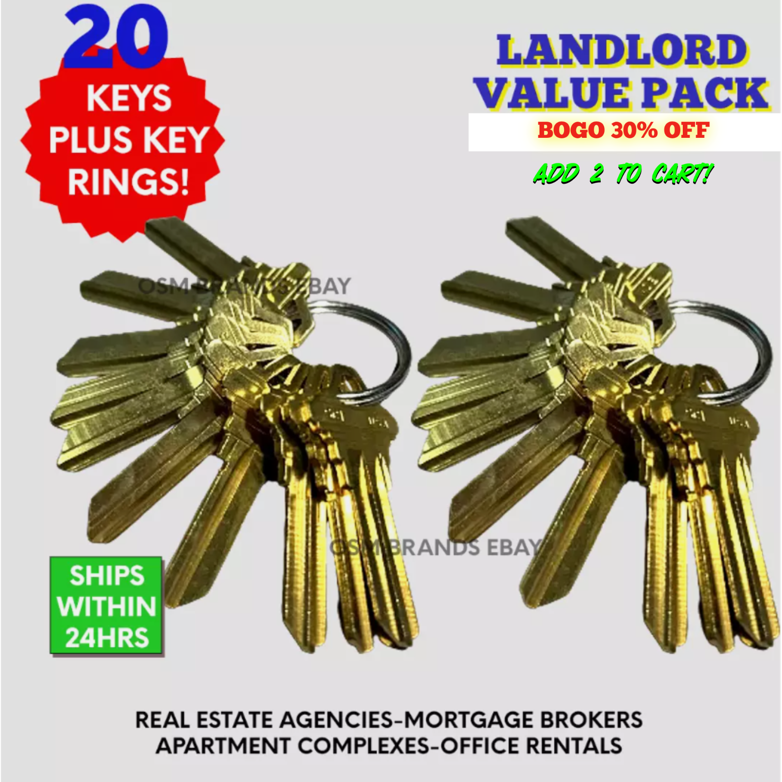 20 SCHLAGE SC-1 w RING House Key Blanks BRASS LANDLORD Maintenance ...