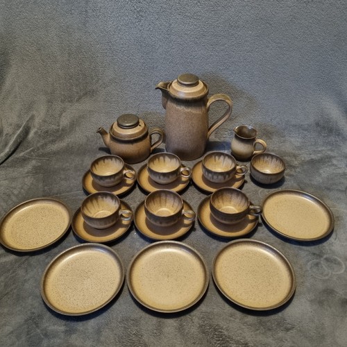 DENBY ROMANY BROWN COFFEE SET X6 MUGS X6 SAUCERS MILK JUG SUGAR CUP ...