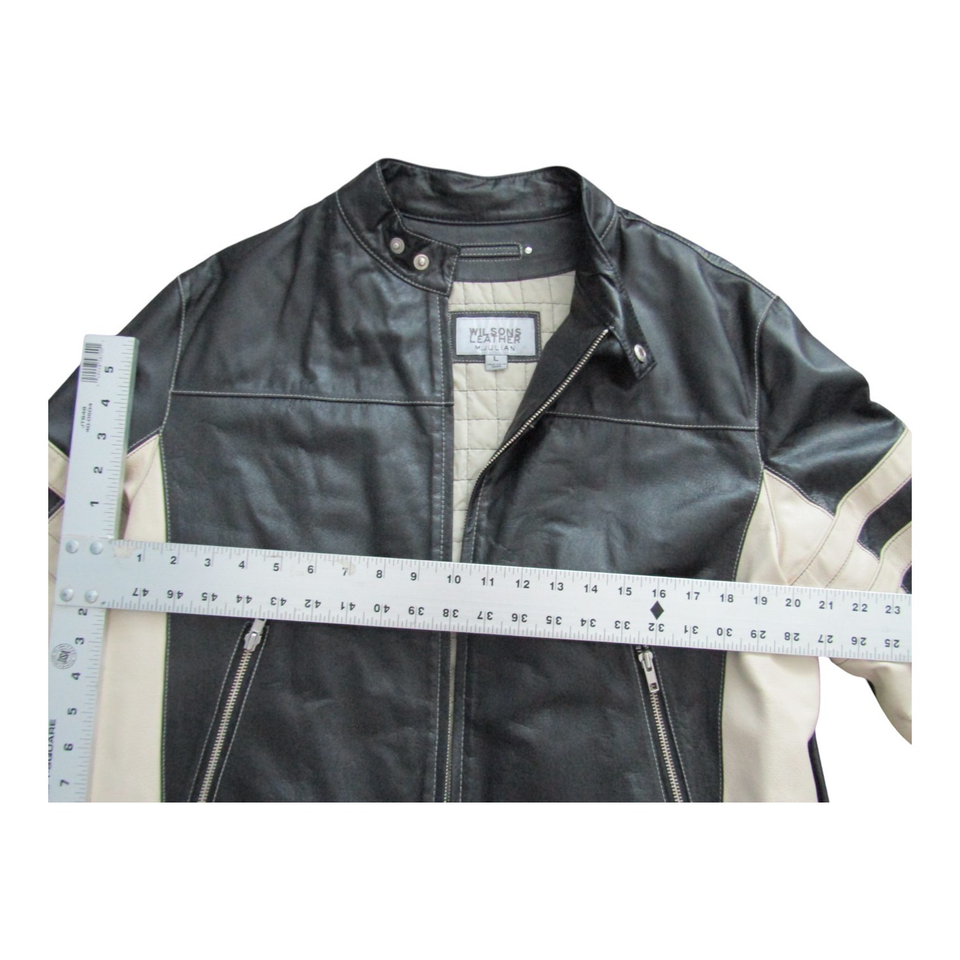 Wilsons Leather M. Julian Leather Jacket Men L Black & White Motorcycle ...
