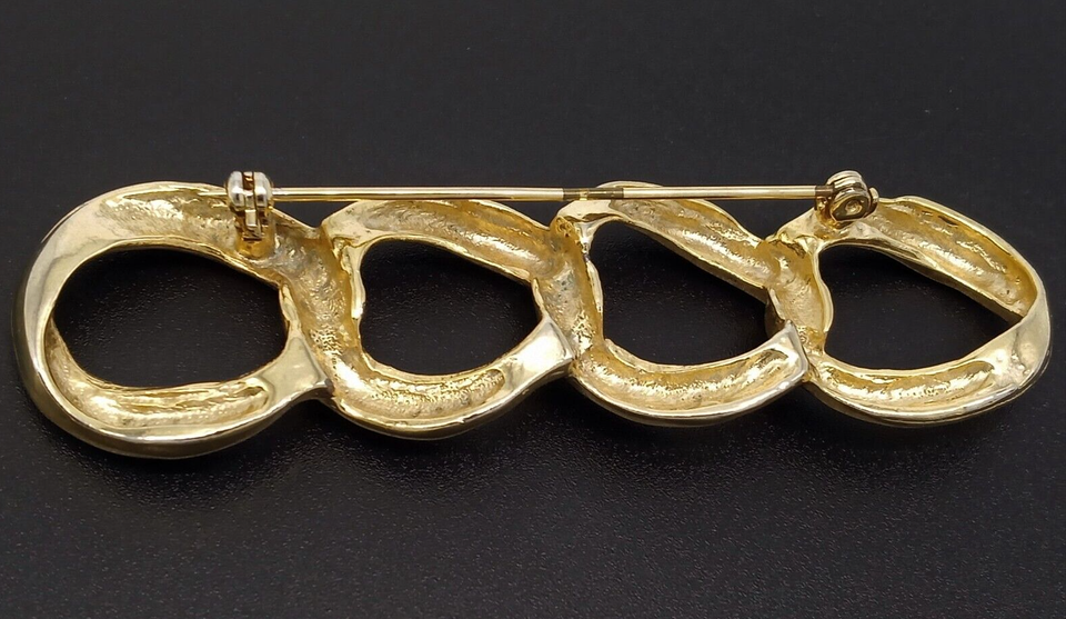 Curb Chain Link Bar Brooch Pin Modernist Gold Tone Interlocking Shiny ...