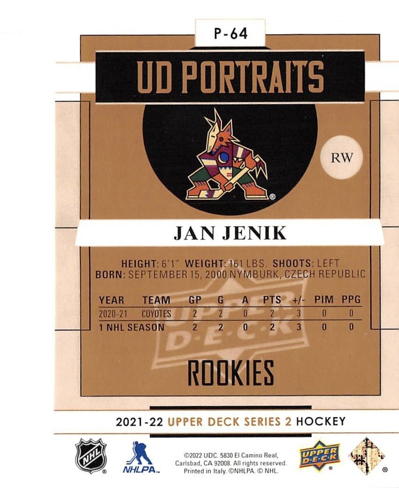 2021-22 Upper Deck Portraits #P64 Jan Jenik | eBay