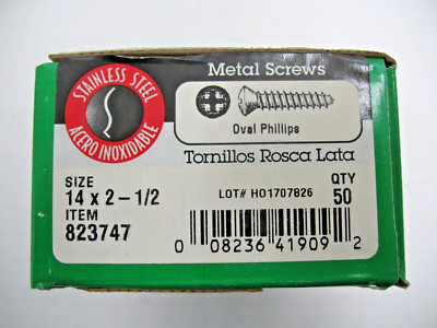 14 x 2-1/2 SS Oval Head Sheet Metal Screws 1/4x2-1/2" Box of 50 Hillman ...