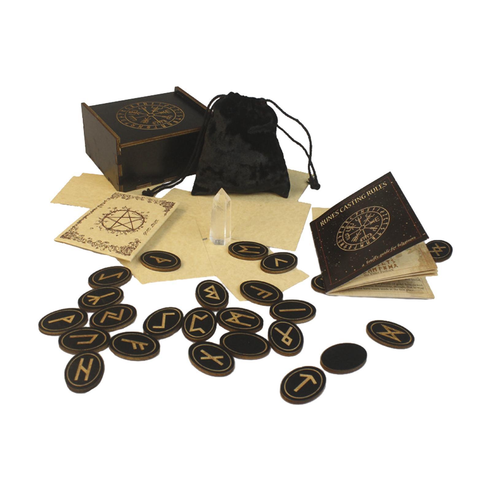 Wooden Runes Set Divinatory Tools 25 Pieces Witch Runic Alphabet with ...