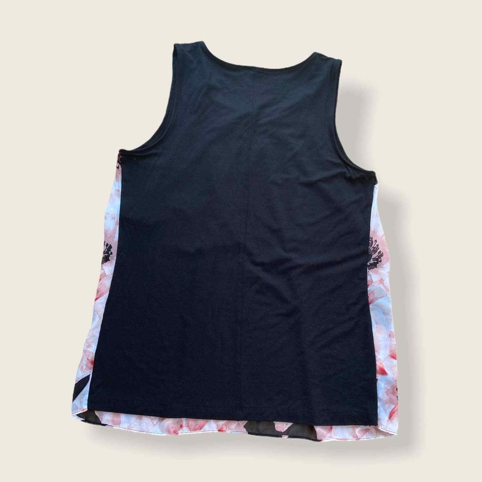 Style & Co. Black and Pink Floral Overlay Tank Top - Gem