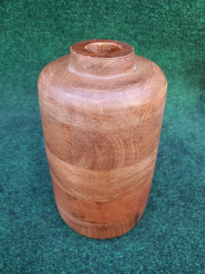 English Walnut Wood Vase 6".5"x4" Hand Turned # 2113 Sticker MCM | eBay