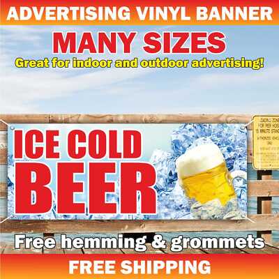ICE COLD BEER Advertising Banner Vinyl Mesh Sign alcohol bar wine ...