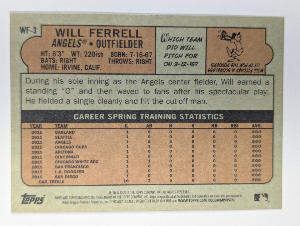 2015 Topps Archives #WF-3 Will Ferrell Angels | eBay