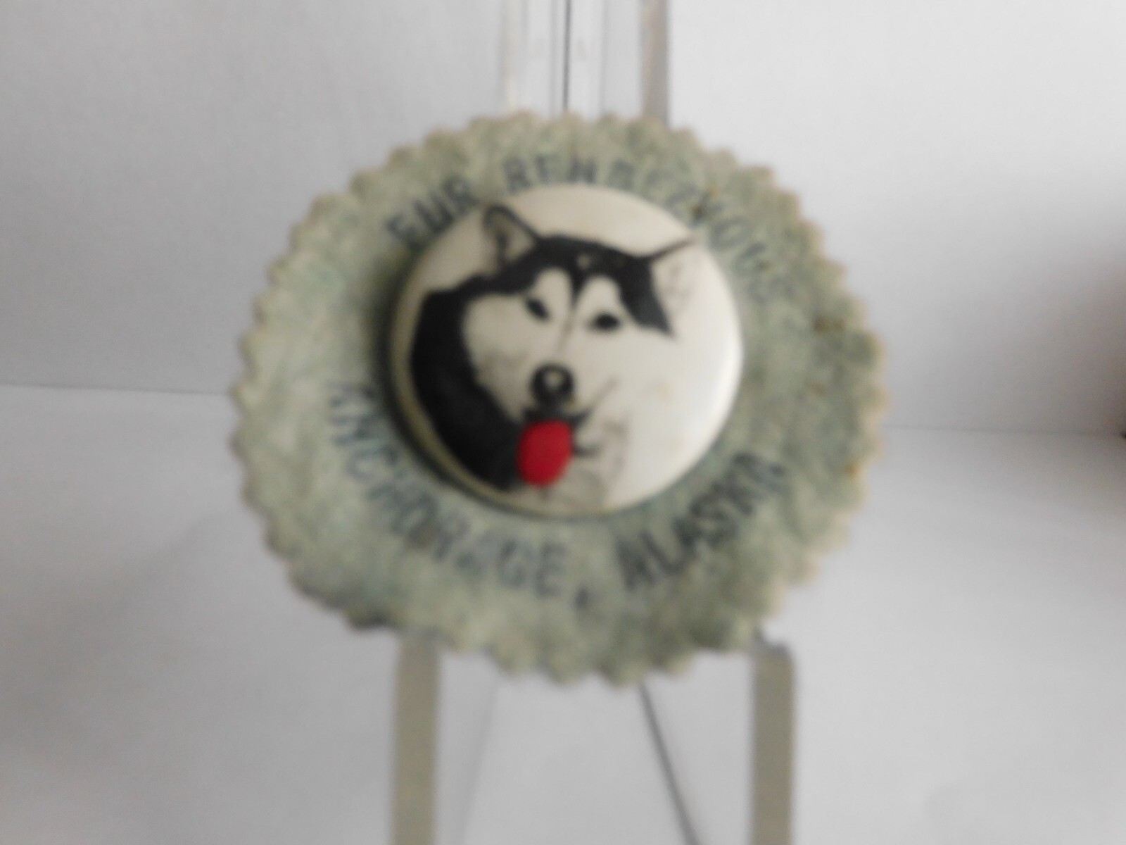 1964 Rare Grey Felt Fur Rendezvous Rondy Husky Pin Ceramic Button ...