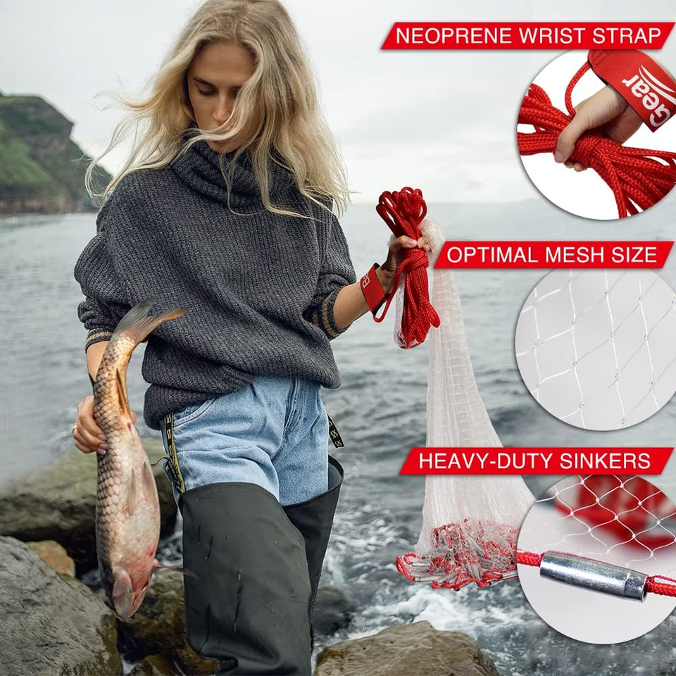 Cast Net | 3Ft-12Ft Radius, 3/8 or 1/4 Inch Mesh for Freshwater and ...