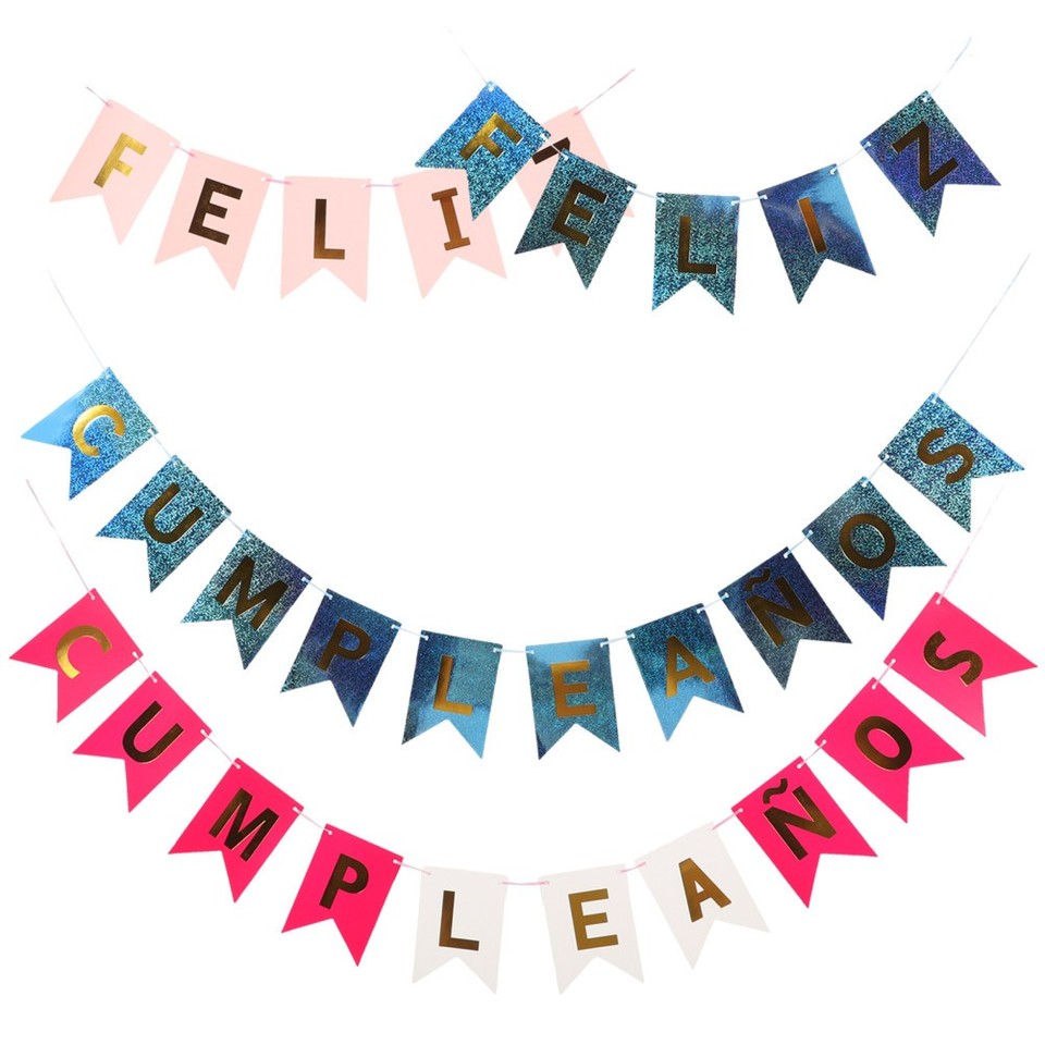 2Pcs Spanish Letter Birthday Party Buntings Birthday Paper Banners ...