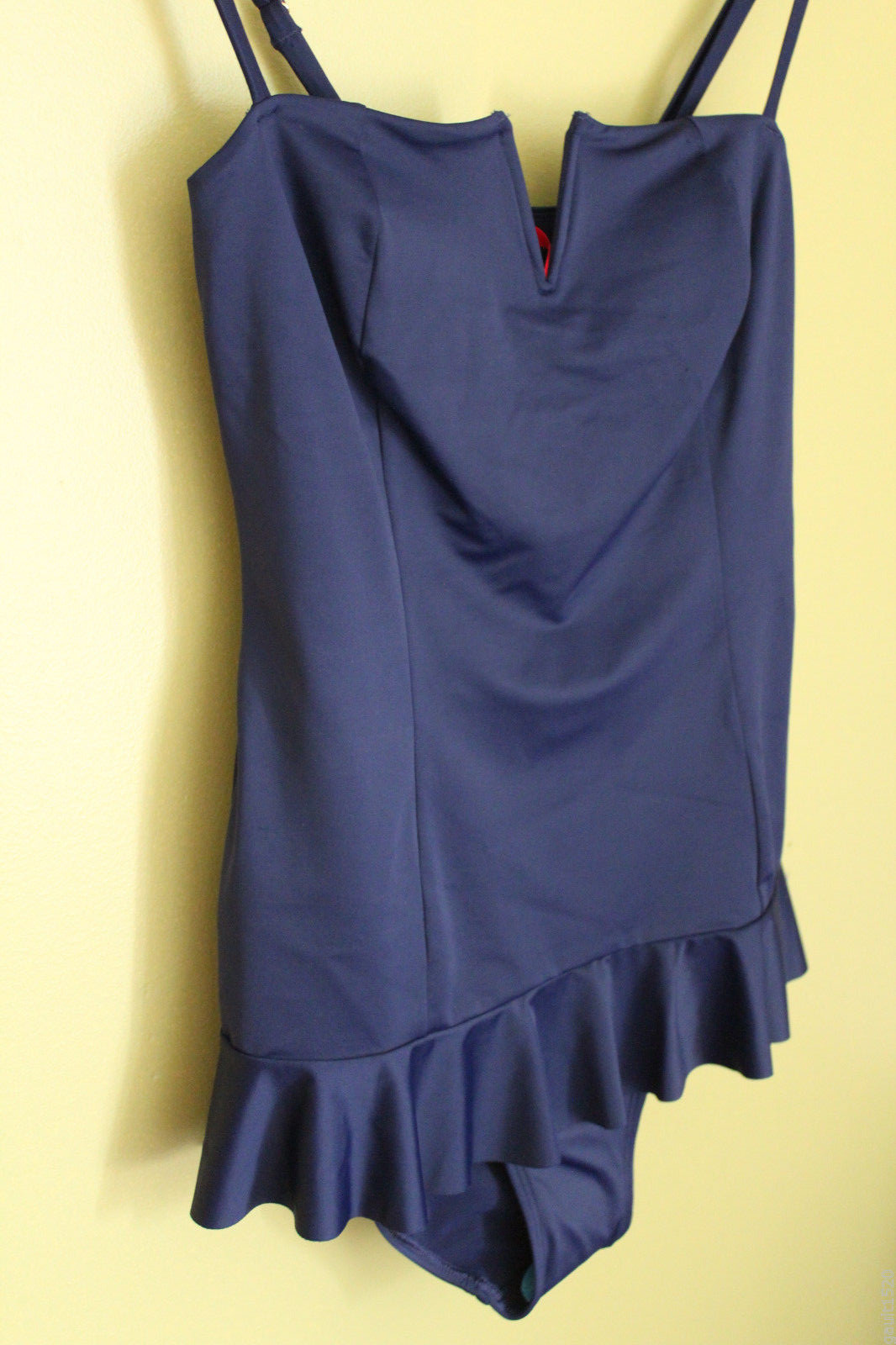 NWT SPANX Sexy Ruffle Swim Dress Navy Splash Blue Slimming Swim Suit 6 ...
