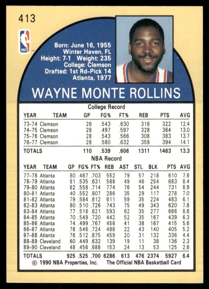 1990-91 Hoops #413 Tree Rollins | eBay