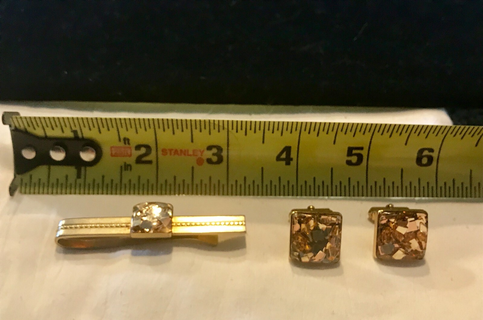 Vintage ANSON Pat. Pend - Cuff Links & Tie Clip Set - Gold Tone & Gold ...