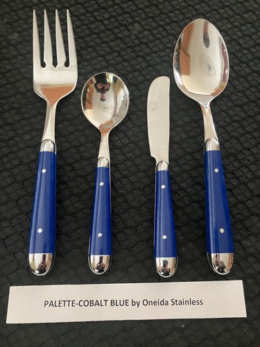 Oneida Palette Cobalt Blue Stainless Serving Spoon Meat Fork Sugar ...