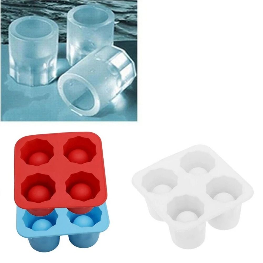 4-Cup Ice Cube Shot Shape Rubber Shooters Glass Freeze Mold Maker Tray ...