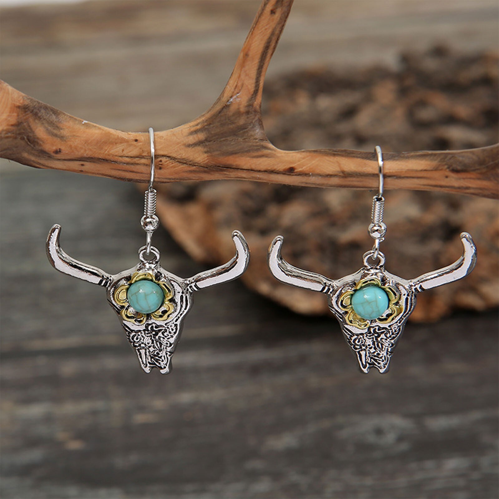 Turquoise Cow Head Earrings Cow Vintage Earrings Ethnic Style Female ...