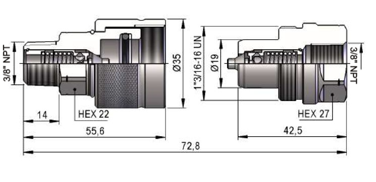 Hydraulic Jack Coupling 3/8" NPT - 720 Bar - Poppet Valve - Eq: Enerpac ...