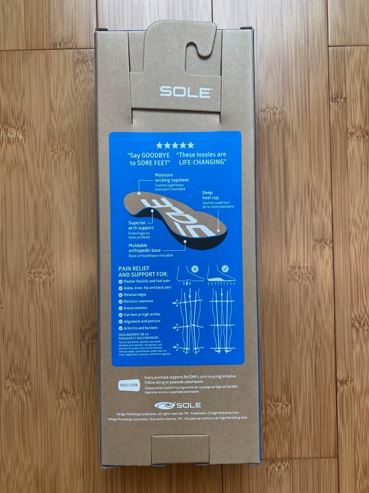 SOLE Active Insoles Thick with Met Pad Orthotic Arch Mens 10 Womens 12 ...