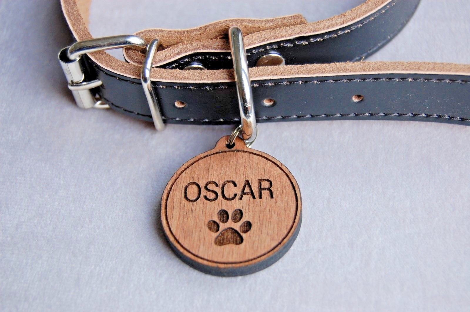 Round Wood Dog Tag, Personalised Dog ID Tag, Any Pets Name, Your ...