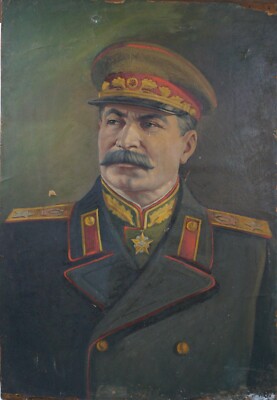 BIG Portrait Joseph STALIN 50s Oil Painting Leader Soviet Union Russia ...