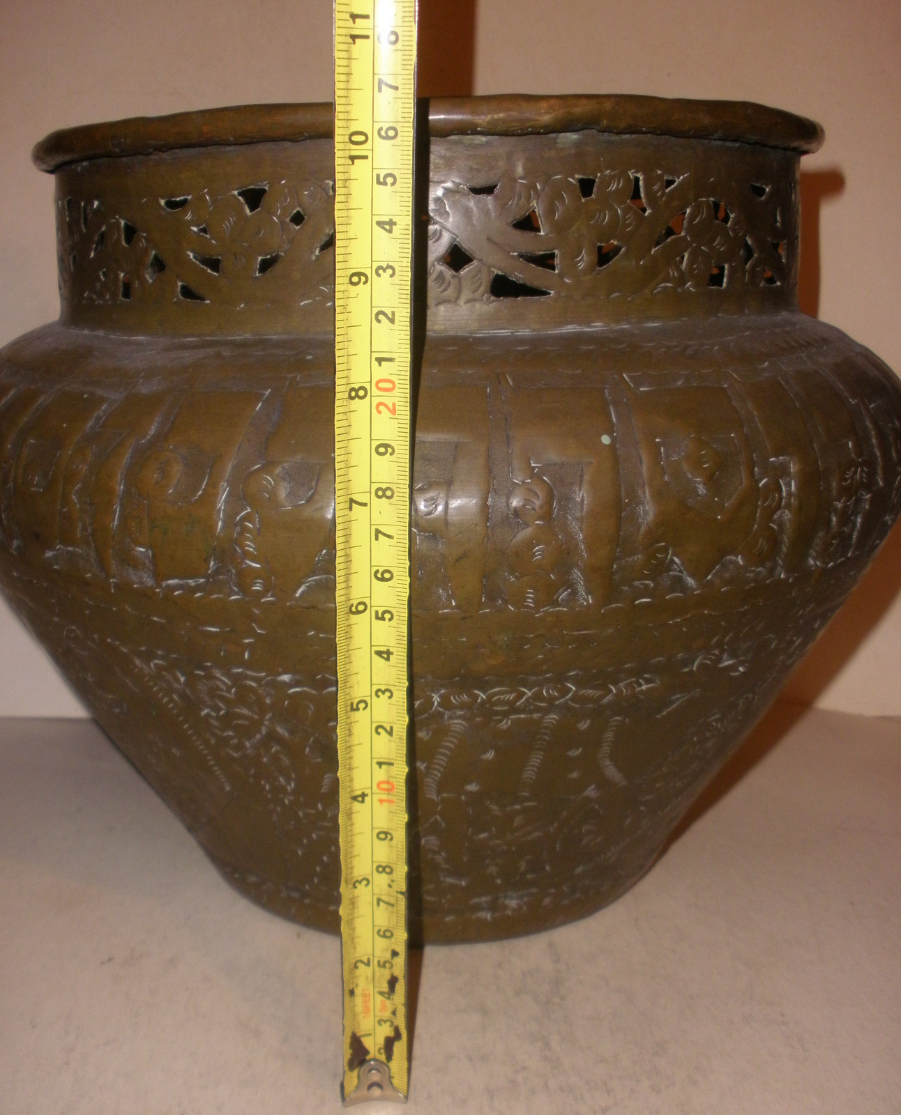 Antique 19th large jardiniere pot Judaica Hebrew decorated lion animals ...