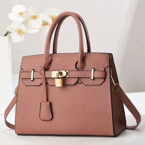 Pink Elegant PU Leather Handbag with Lock Decoration - Structured Tote ...