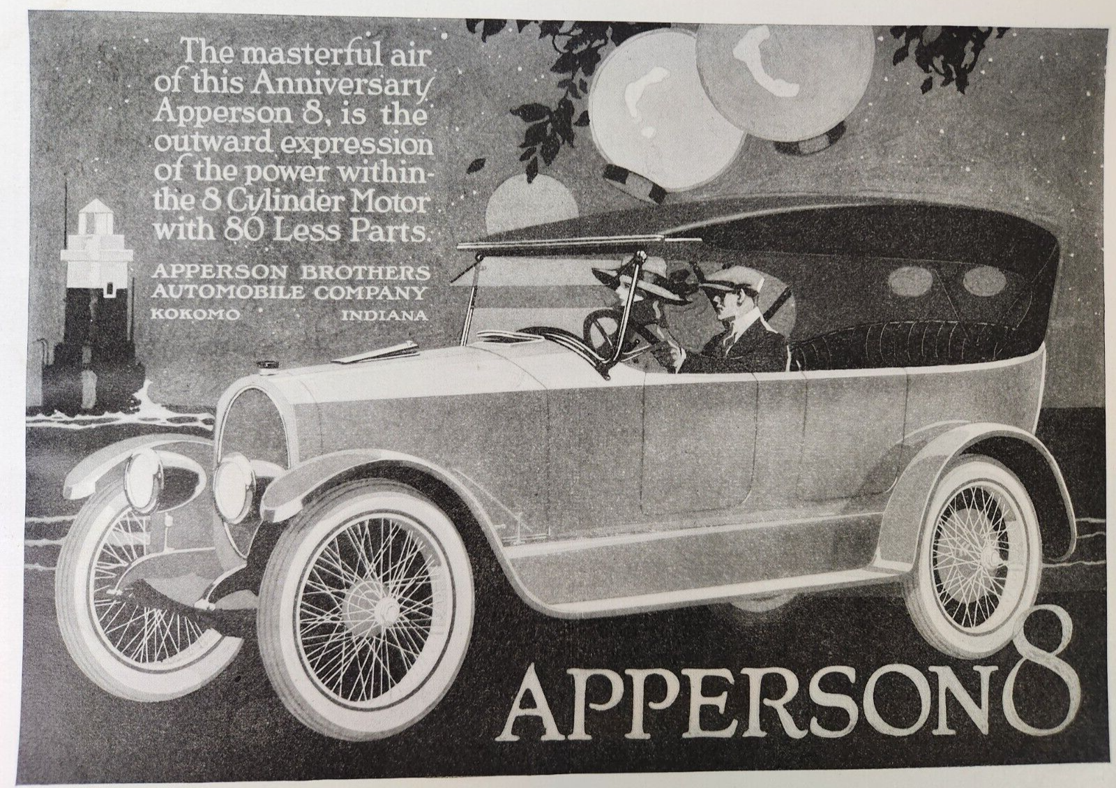 Apperson Eight Lighthouse Antique Car Ad Magazine Print Automobile ...