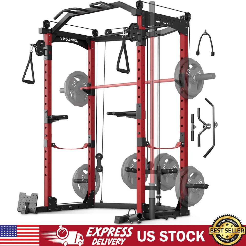 Power Cage Multi-Functional Squat Rack with Cable Crossover System for Home Gym | eBay