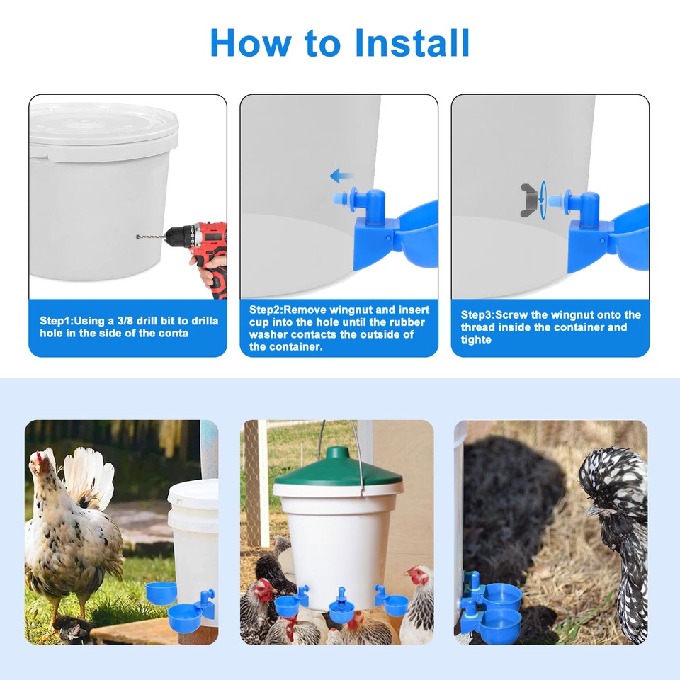 10PCS Automatic Water Cups Poultry Drinker Waterer Chicken Duck Quail ...