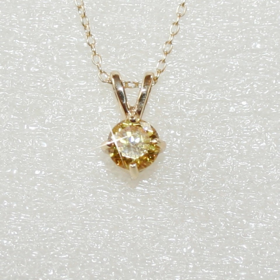 Canary Yellow Austrian Zircon Solitaire Necklace 14k Yellow Gold/925 SS ...