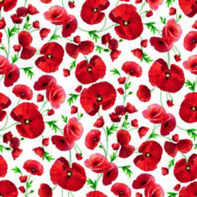 ALL OVER POPPIES RED POPPY FLOWERS WHITE GREEN PVC OIL VINYL PLASTIC ...