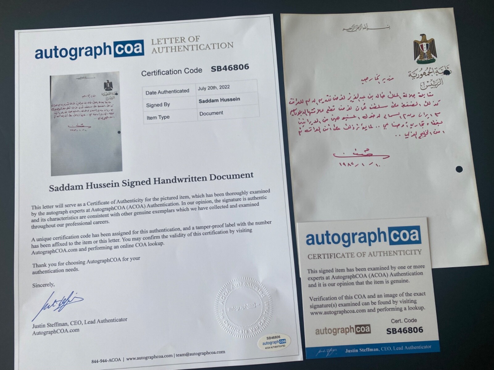 Autograph Saddam Hussein King Khalid of Saudi to Put Pressure Oman ...