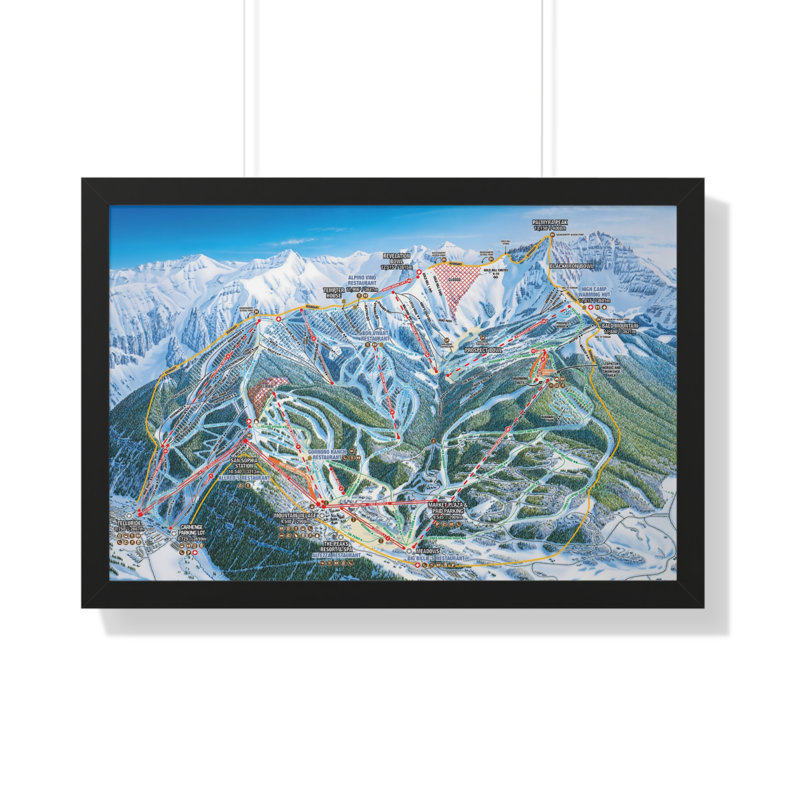 Telluride CO Trail Map Framed Poster Colorado Ski Resort 30x20 | eBay