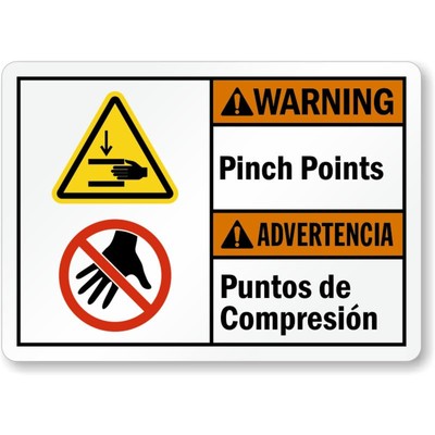 Bilingual Pinch Points Warning Aluminum Weatherproof Sign b00143 | eBay