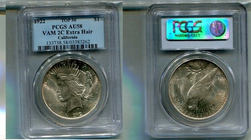 1922 P PEACE SILVER DOLLAR PCGS AU58 VAM 2C EXTRA HAIR 9517R | eBay
