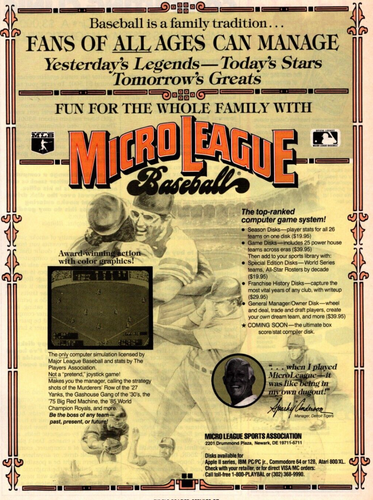 1985 MICRO LEAGUE BASEBALL COMPUTER GAME PRINT AD, SIMULATION, SPARKY ...