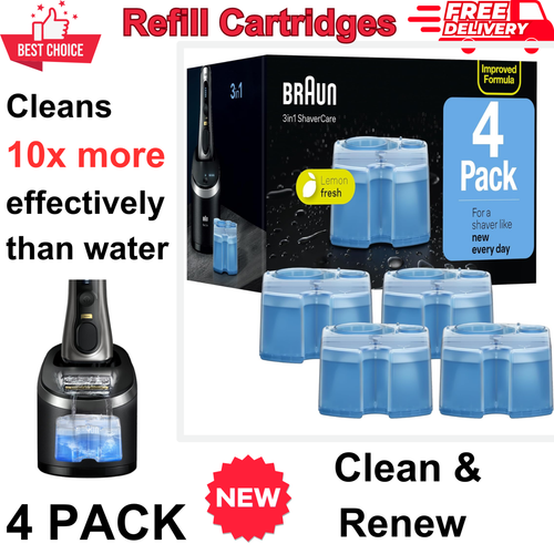 4 Pack Braun Clean Renew Cartridge Refills Shaver Cleaner CCR Lemon ...