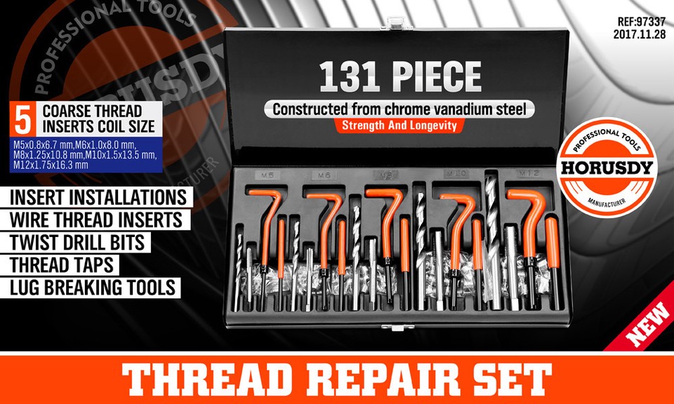 131PCS Helicoil Type Thread Repair Kit rethread Stripped Metric M5 M6 ...