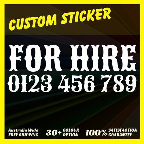CUSTOM FOR HIRE CAR SIGN STICKERS #003 - 30x11cm - Indoor Outdoor Vinyl ...